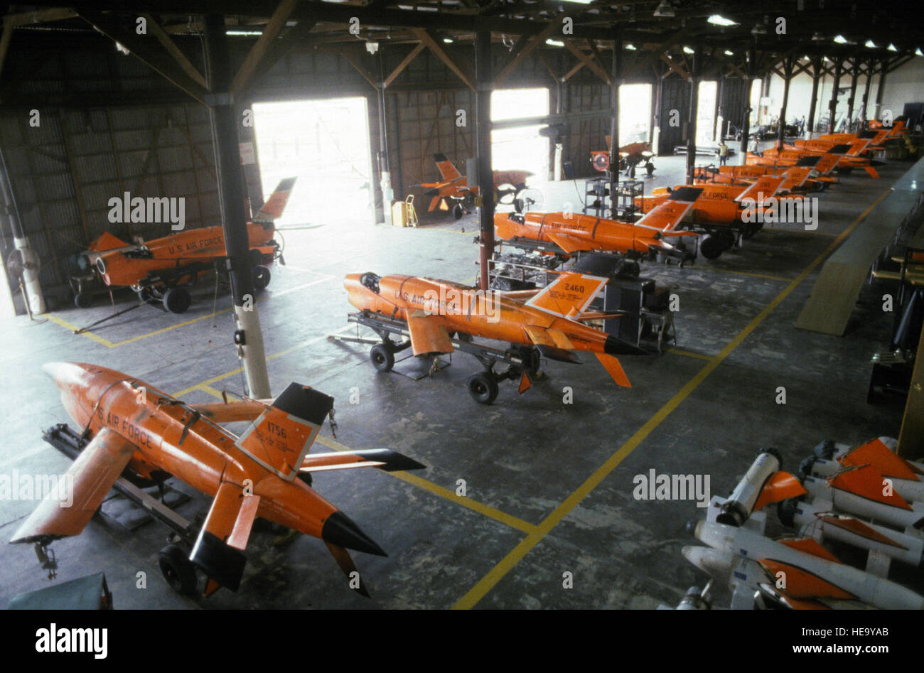 BQM-34 Firebee I remotely piloted vehicles are stored in the Teledyne ...