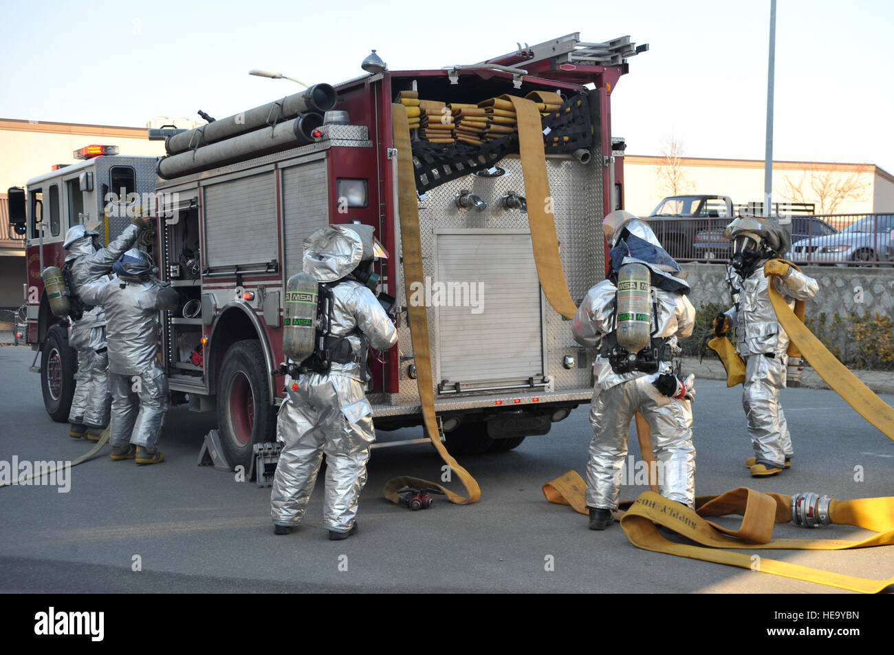 Firefighters from the 51st Civil Engineer Squadron Fire Department ...