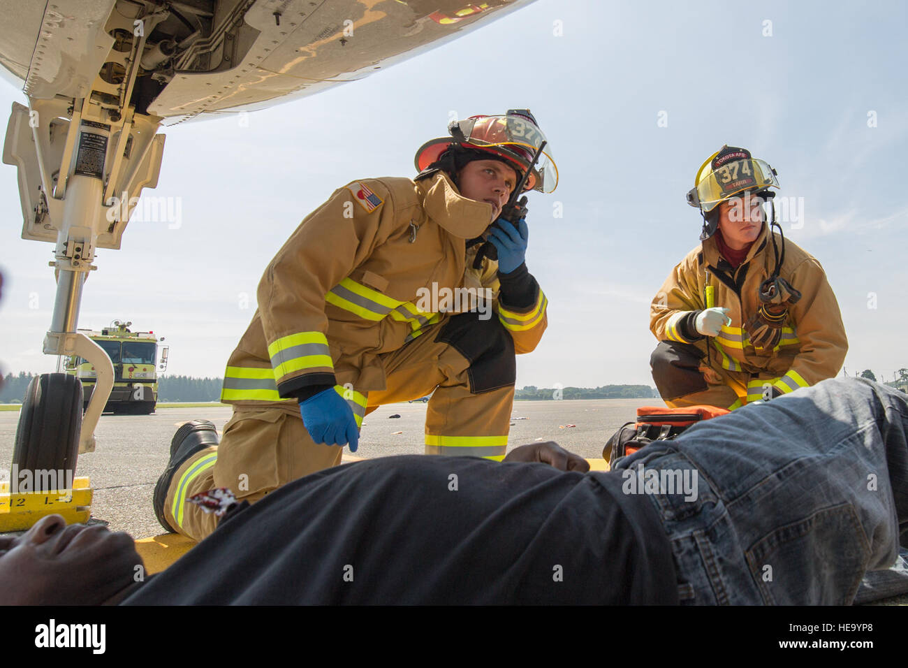Yokota firefighters assess the situation during an emergency management ...
