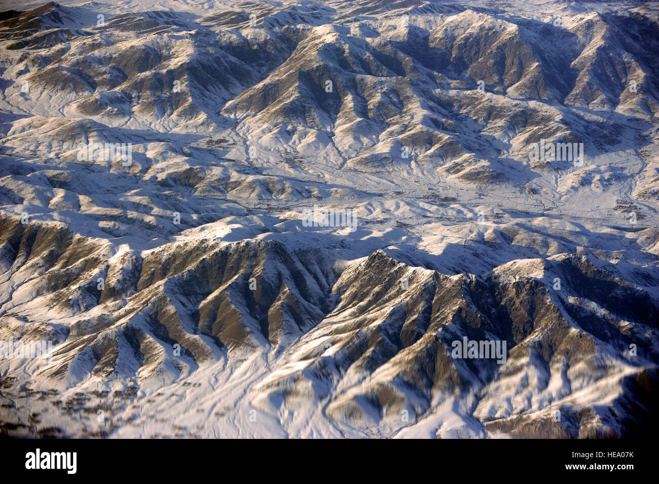 An aerial view from a C-17 Globemaster III window during a combat ...