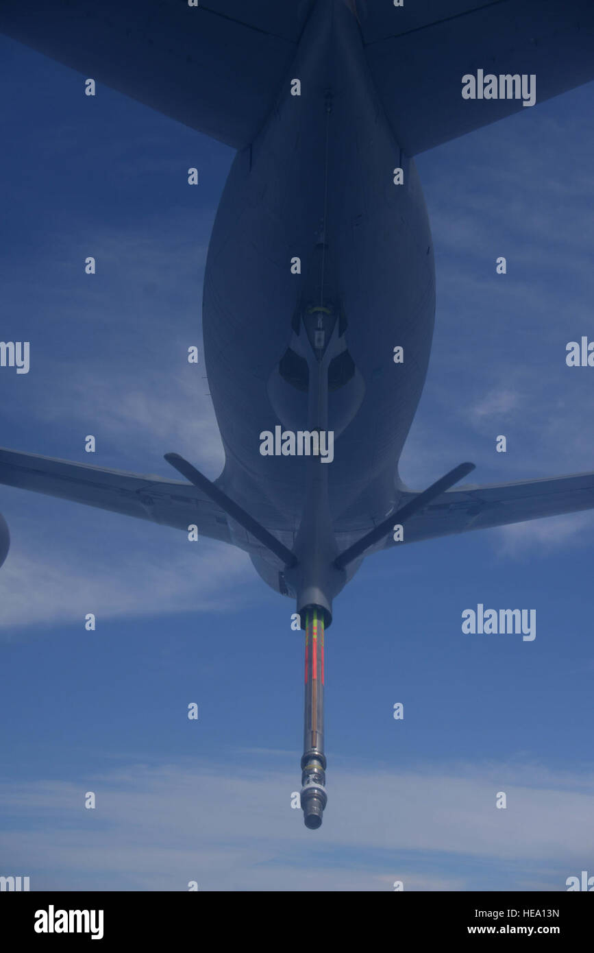 A KC-135 Stratotanker from the 909th Air Refueling Squadron approaches ...