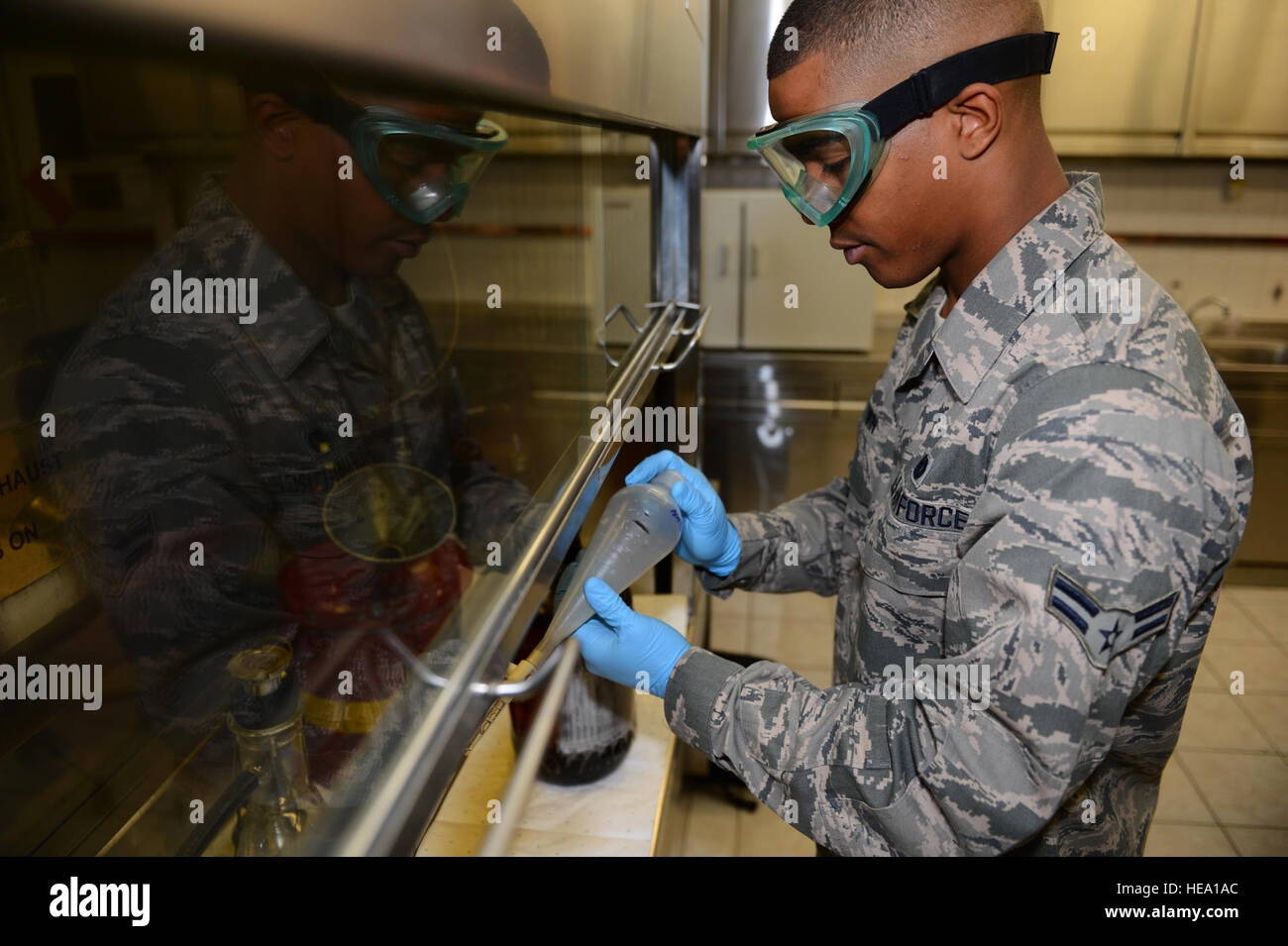 U.S. Air Force Airman 1st Class Anthony Goodwin, a fuels laboratory ...