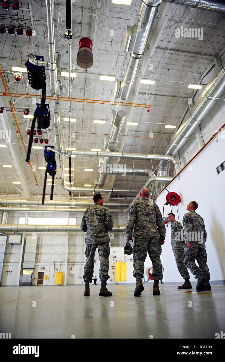U.S. Air Force Col. James Meger, 355th Fighter Wing commander, receives a tour of the 355th ...