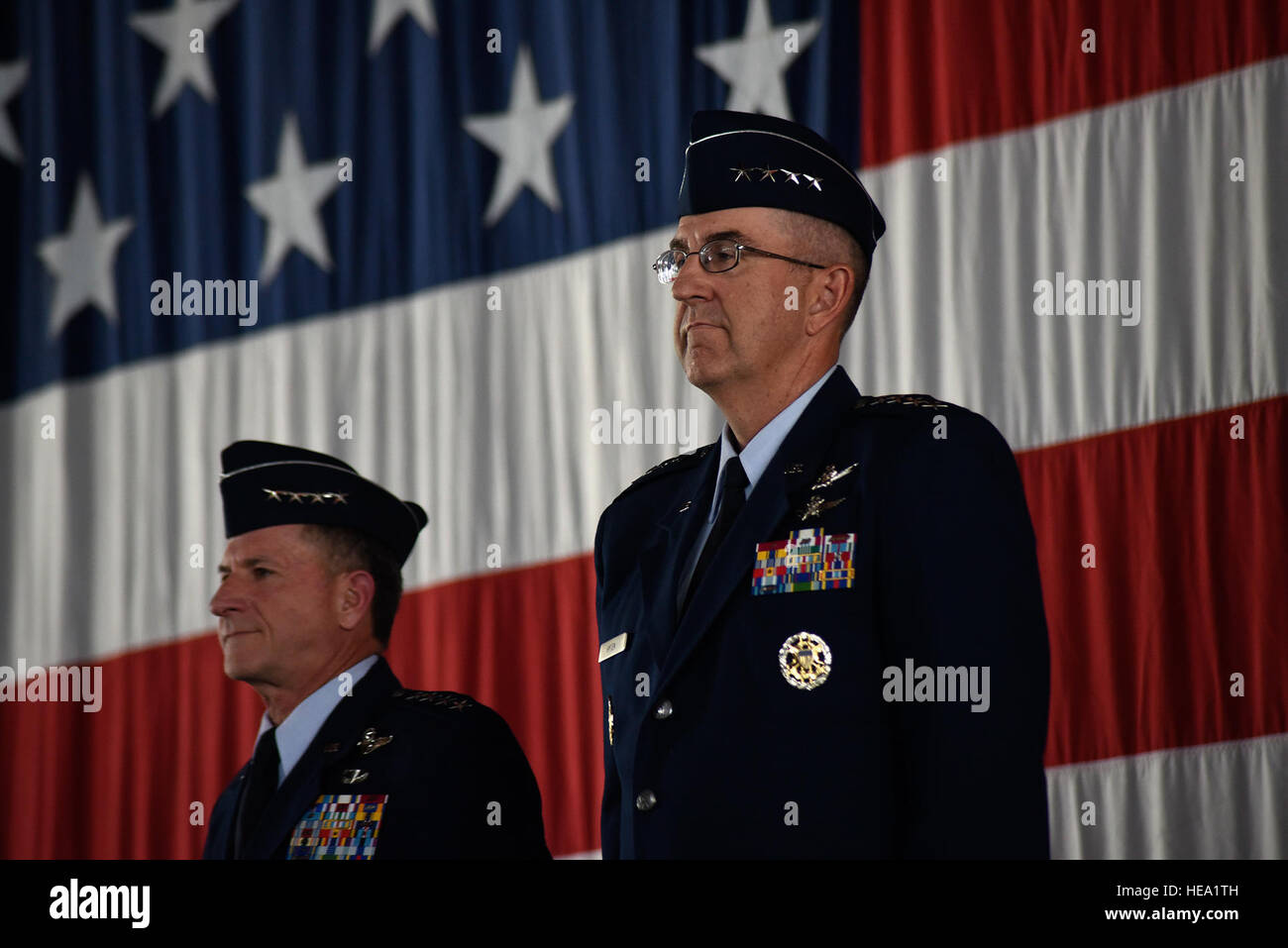 From right, Gen. John Hyten, outgoing commander of Air Force Space ...