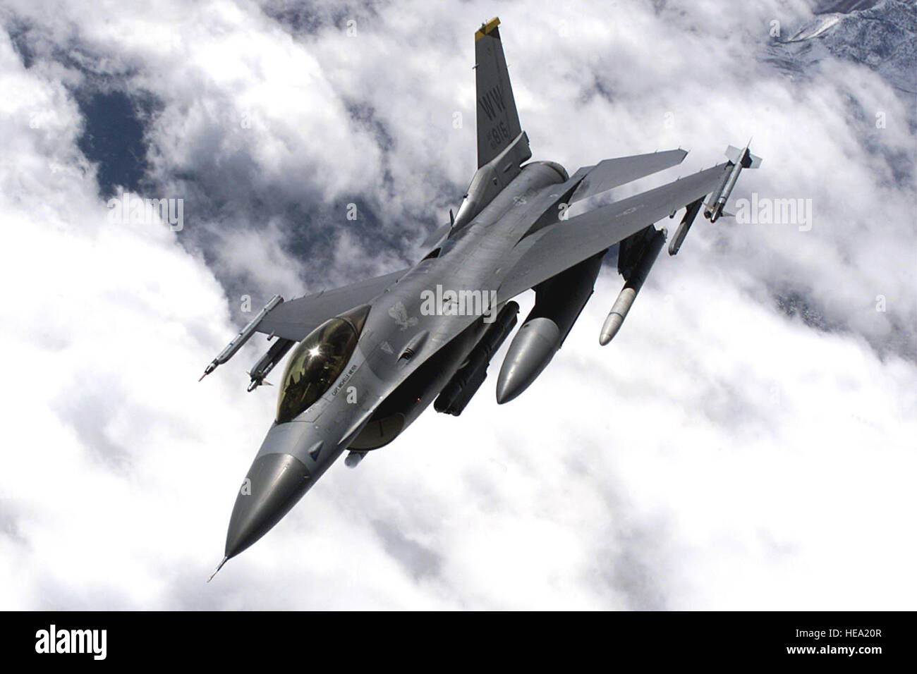 An F-16 from the 13th Fighter Squadron, Misawa AB Japan banks over ...