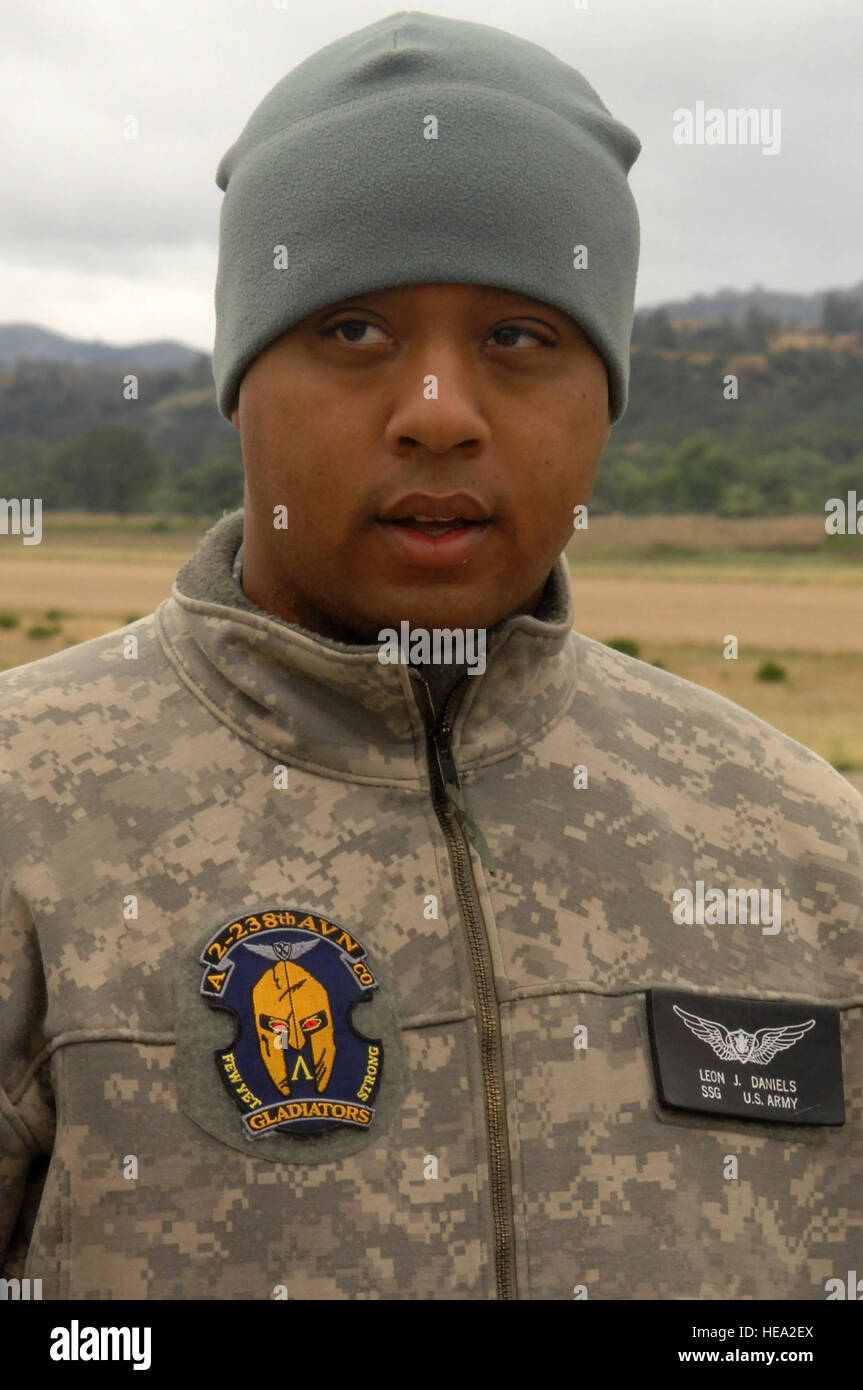 U.S. Army Staff Sgt. Leon Daniels assigned to the 2-238th AVN GSAB ...