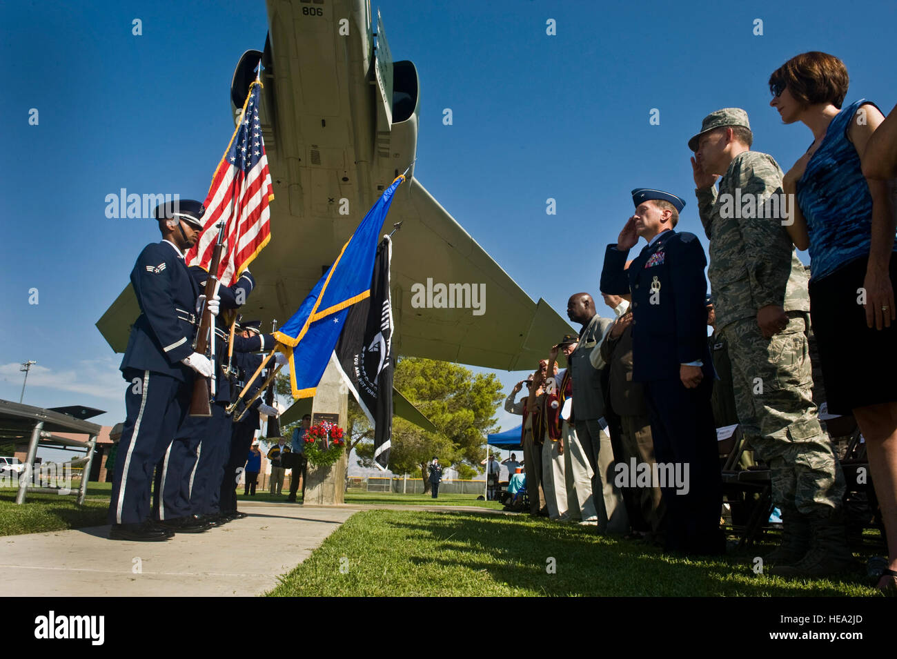 U.S. Air Force Nellis honor guard post the colors during the national ...