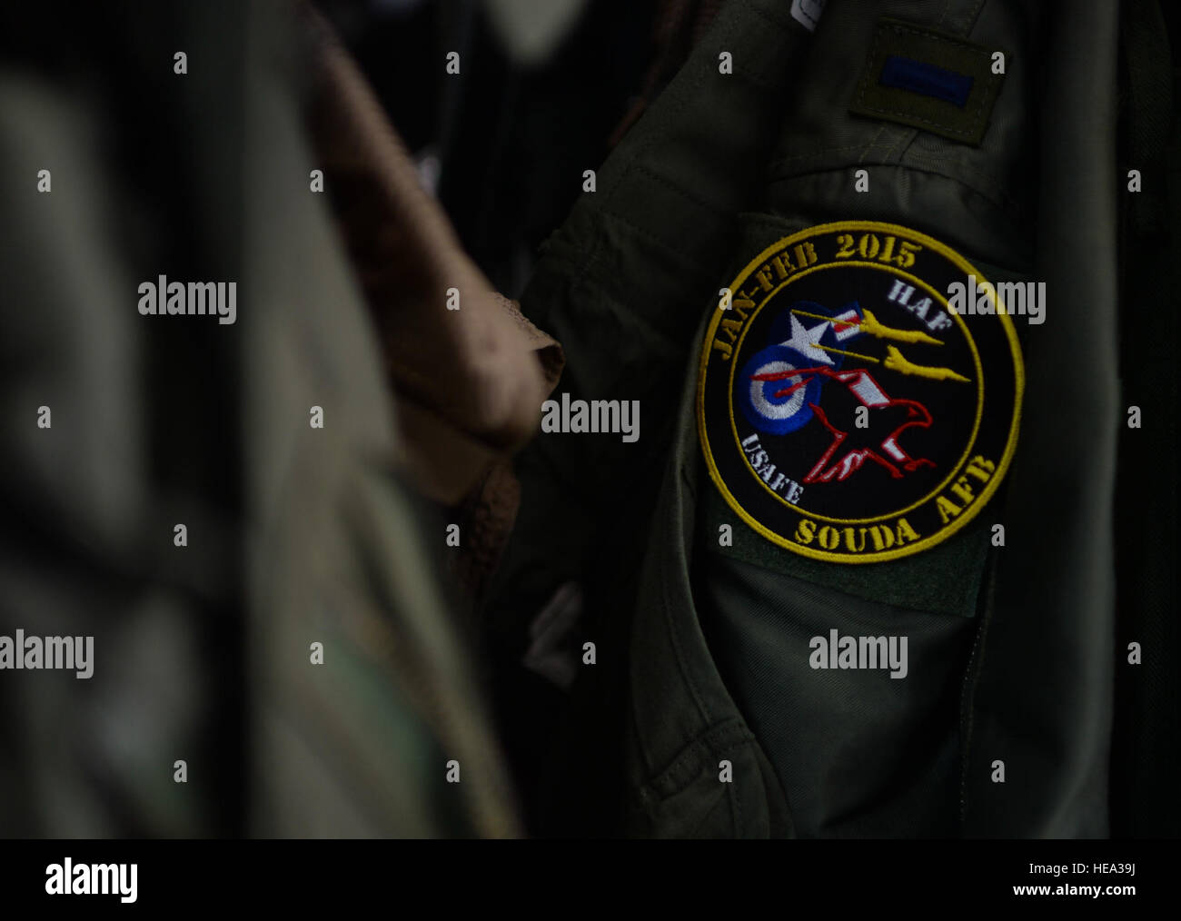 A U.S. Air Force flight jacket displays a commemorative patch marking a ...