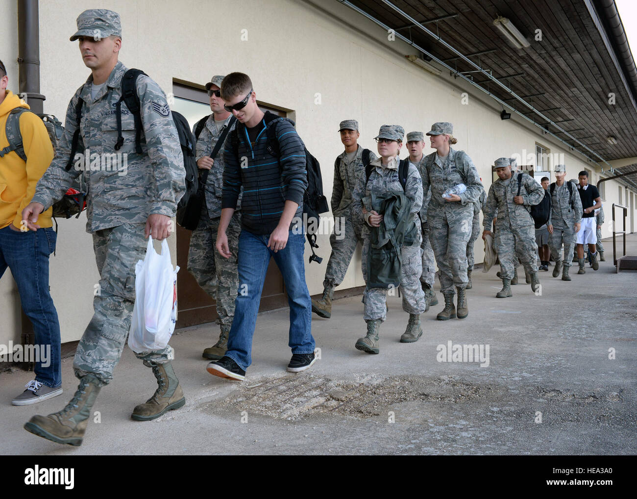 U.S. Air Force Airmen leave the 52nd Logistics Readiness Squadron's ...