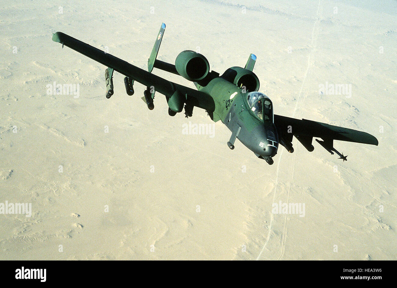An air-to-air view of an A-10A Thunderbolt II attack aircraft from the ...