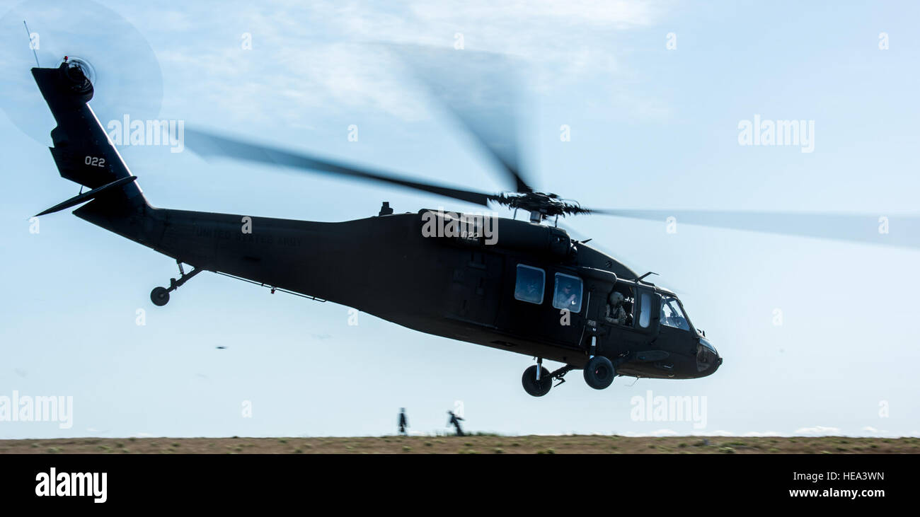 A U.S. Army UH-60 Black Hawk takes off for a MEDIVAC scenario during ...