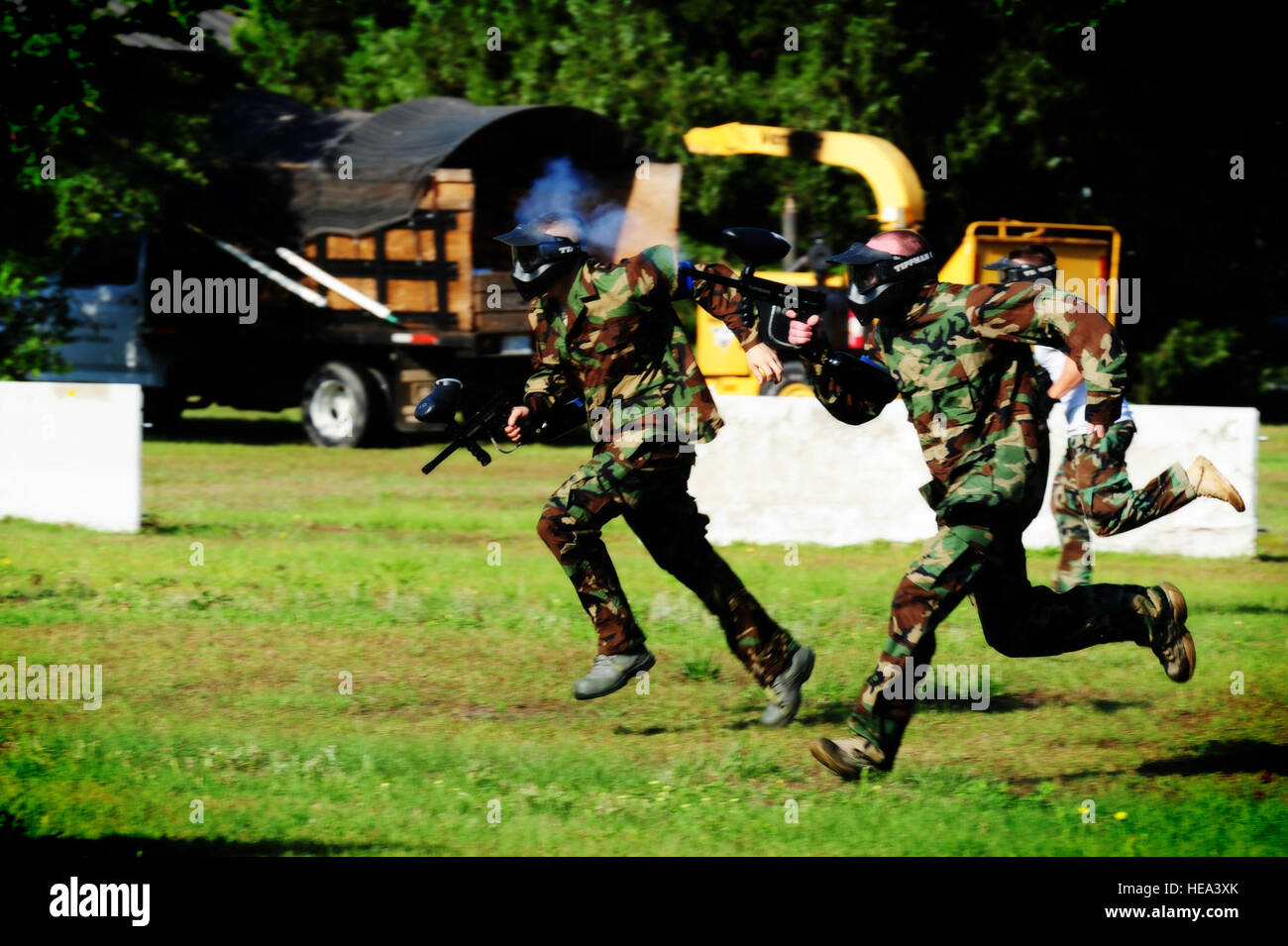 Firefighters from the 628th Civil Engineer Squadron take off during a ...