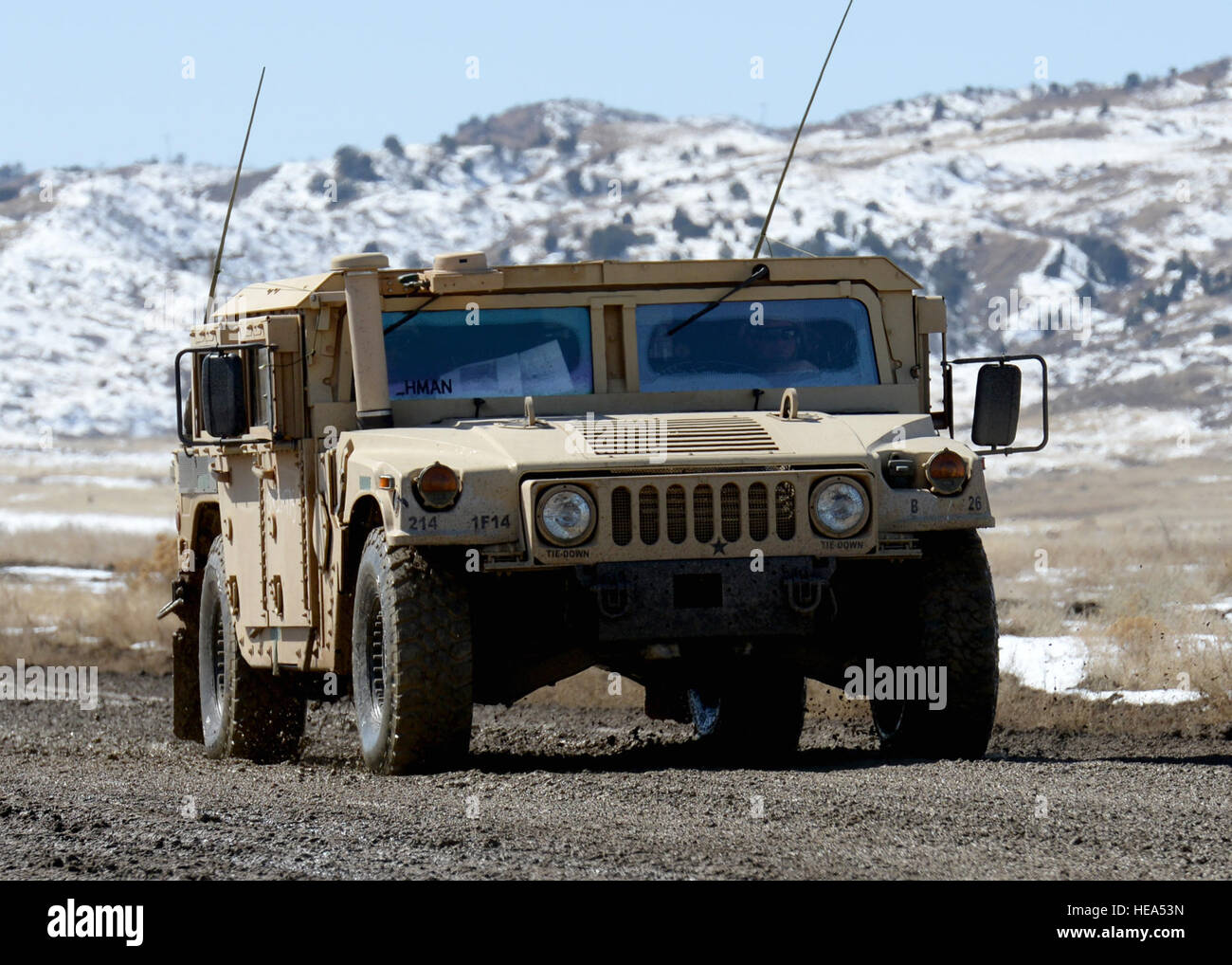 U.S. Army Humvee drives to the launch site for High Mobility Artillery ...
