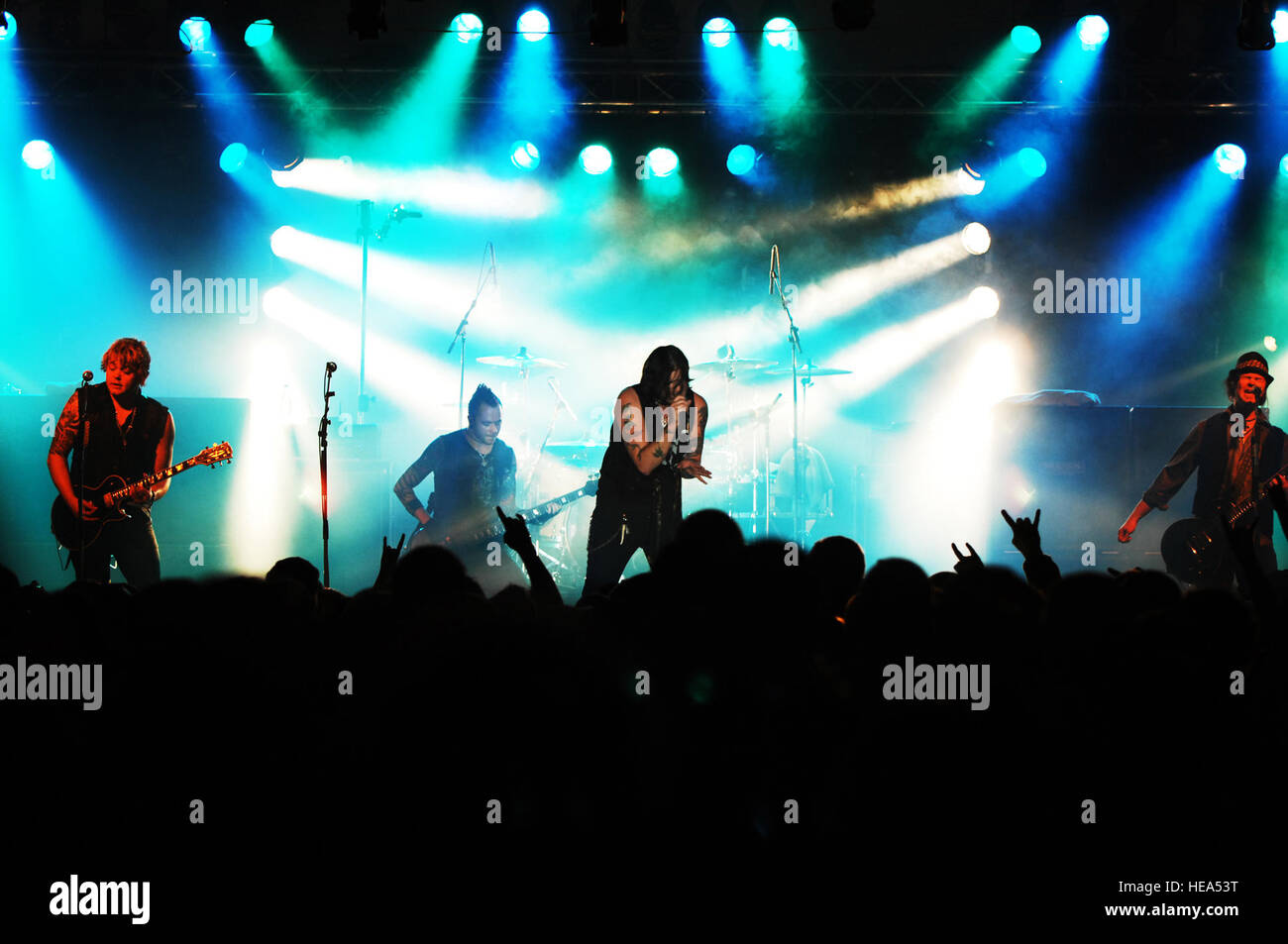 Rock band Hinder performs for service members and their families, June ...