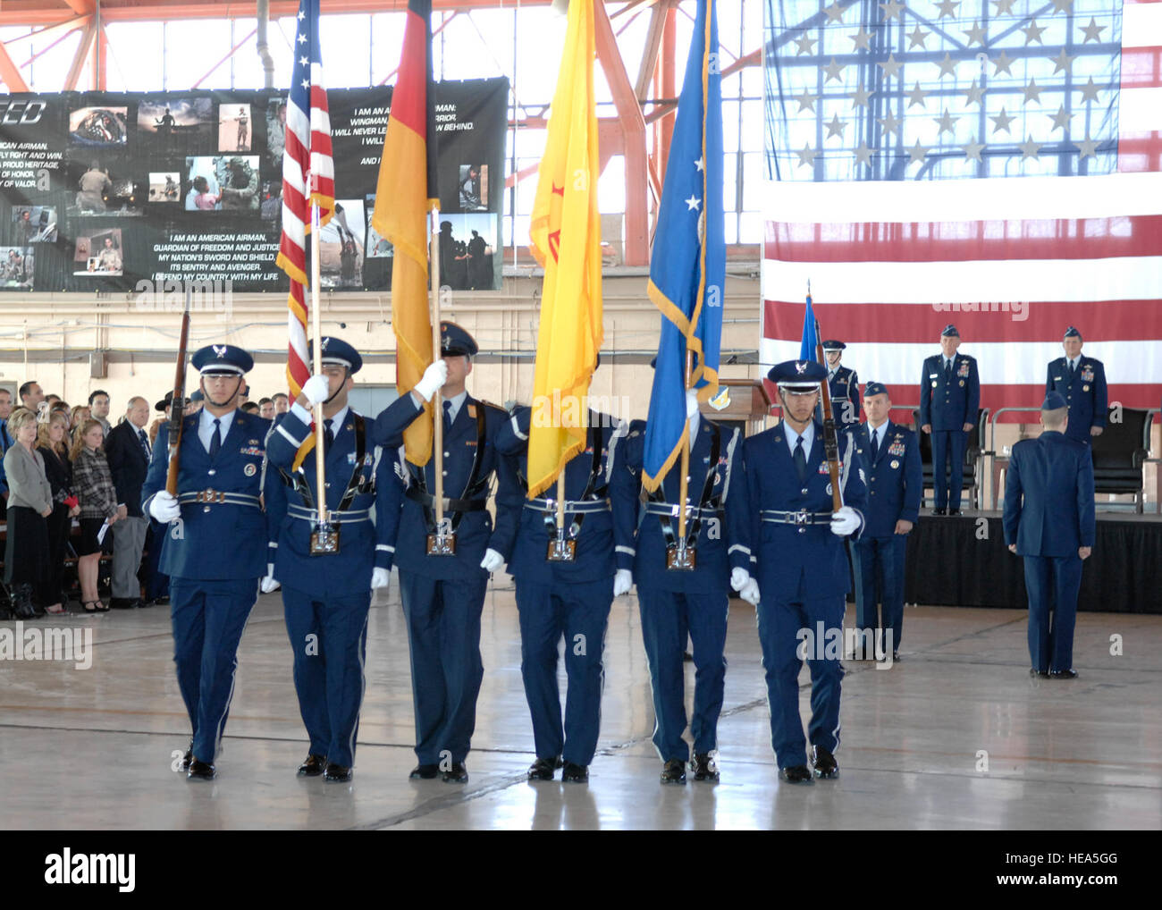 The Honor Guard post the colors during the Change of Command ceremony ...