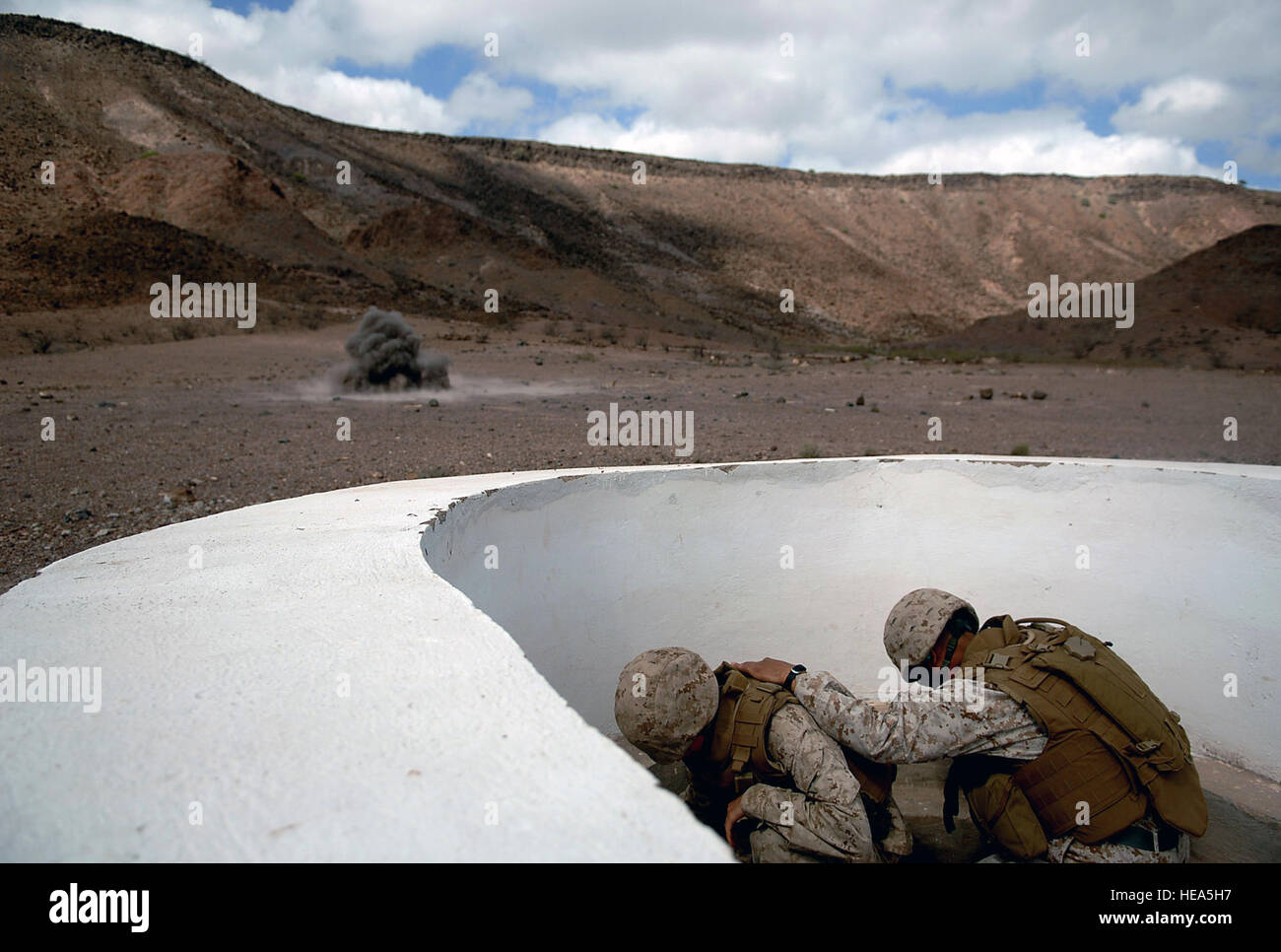 Marines assigned to the 3rd Low Altitude Air Defense Battalion, duck ...