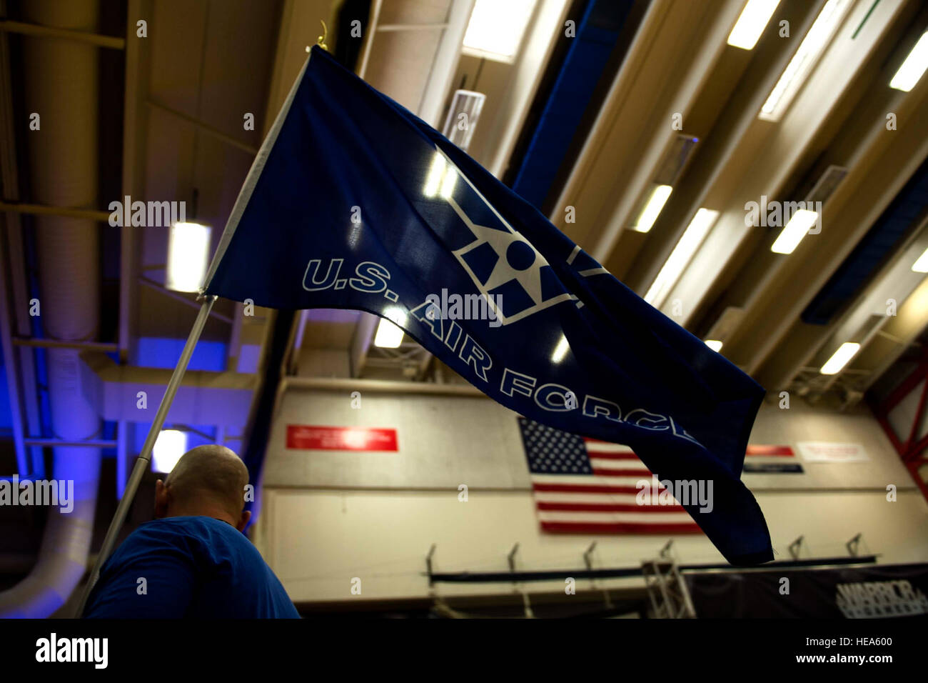 A flag bearing the U.S. Air Force insignia waves during a game of ...