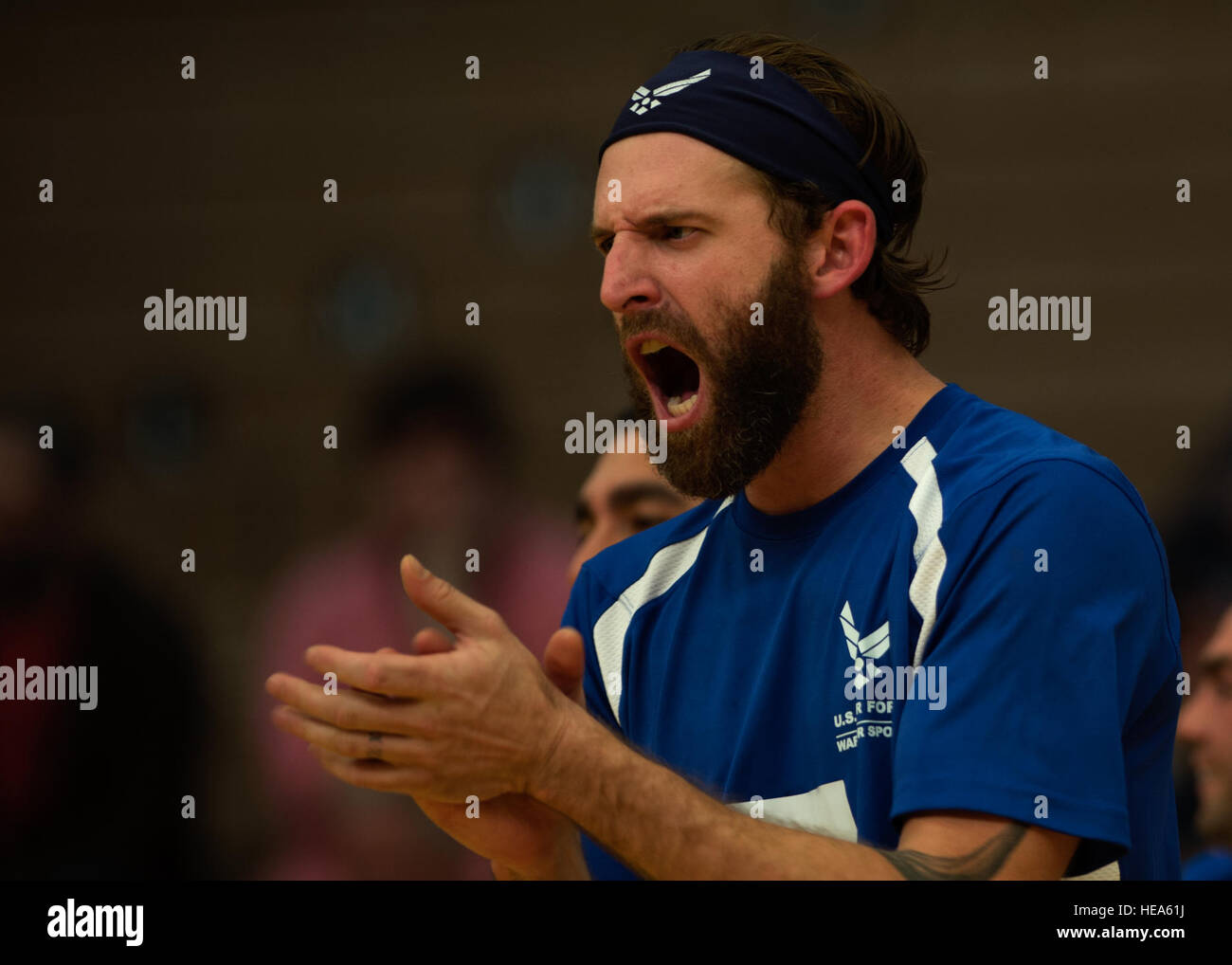 Air Force athlete Ryan Gallo shows his excitement after the sitting ...