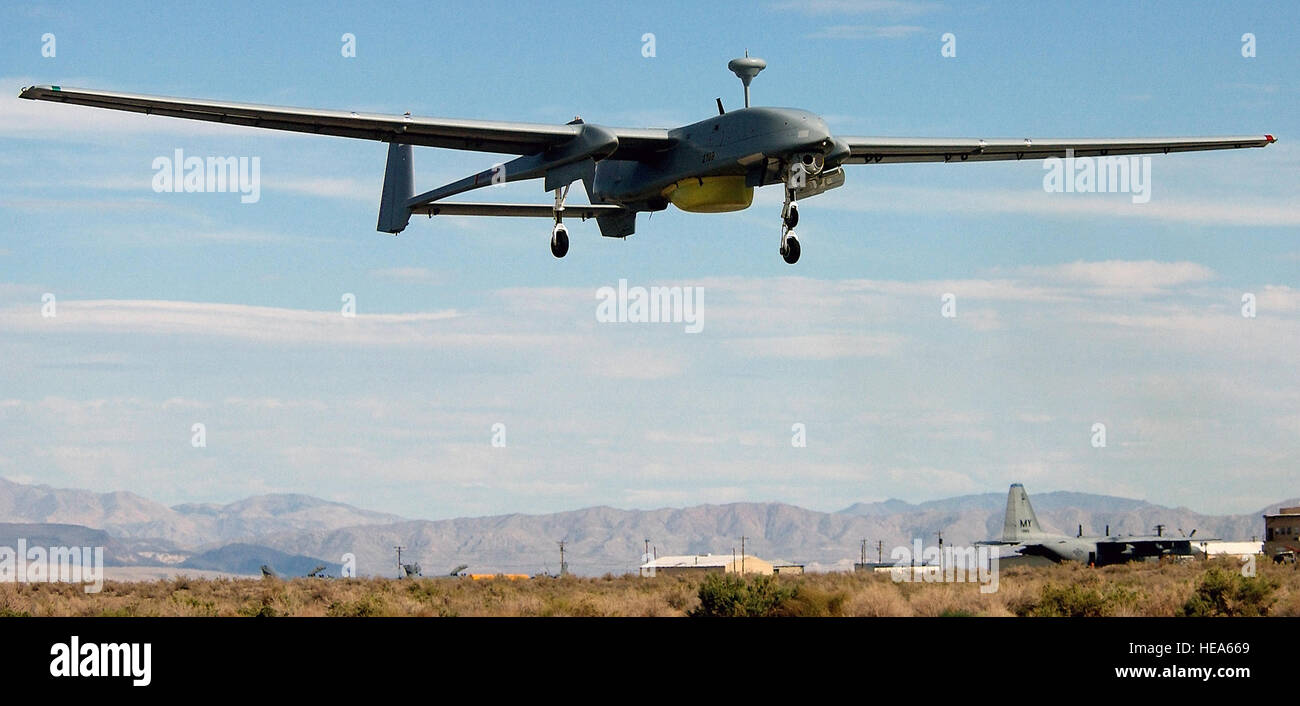 A Hunter Joint Tactical Unmanned Aerial Vehicle (UAV) in flight during ...