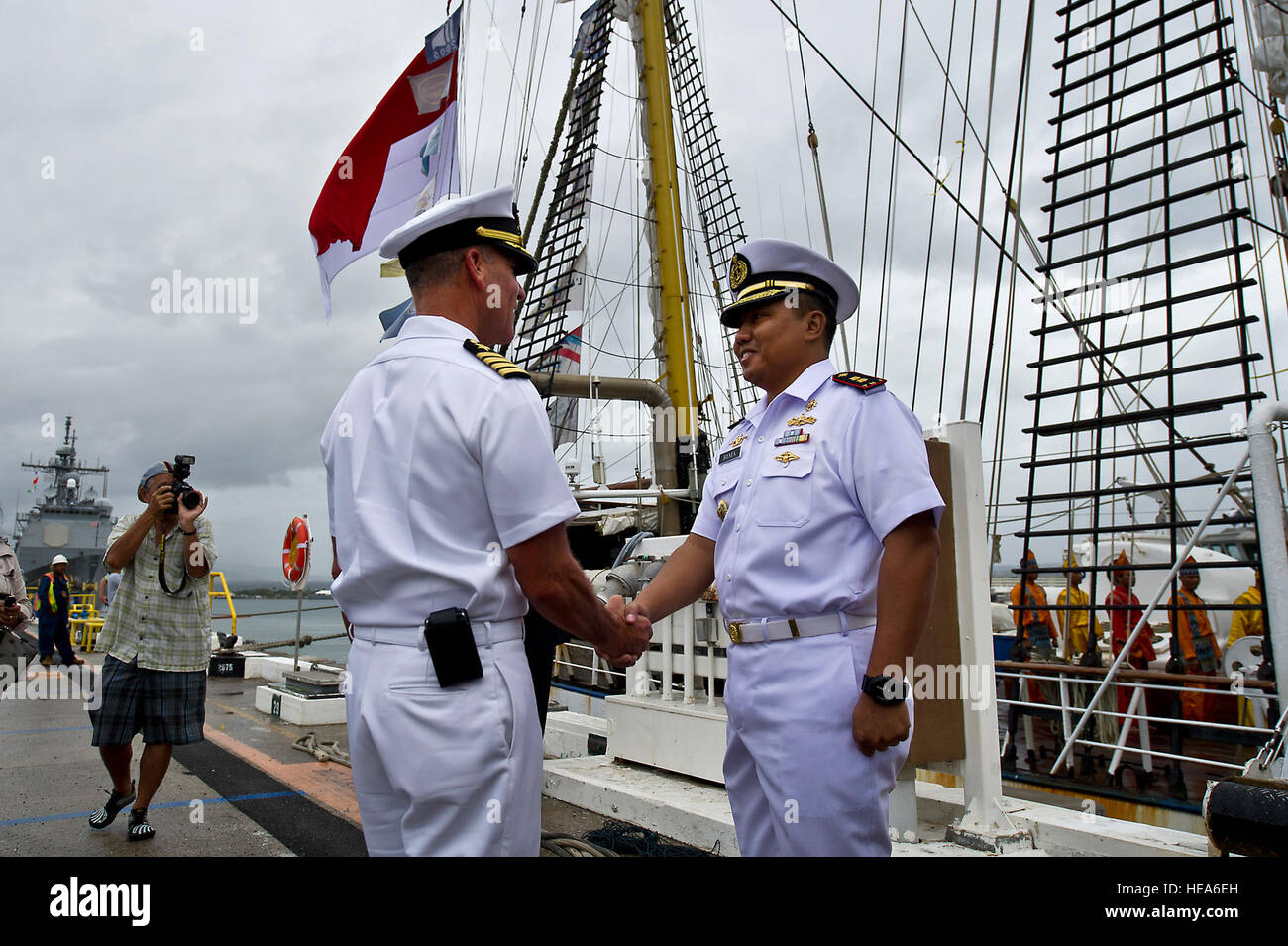 U.S. Navy Capt. Jeffrey James, from left, Joint Base Pearl Harbor ...
