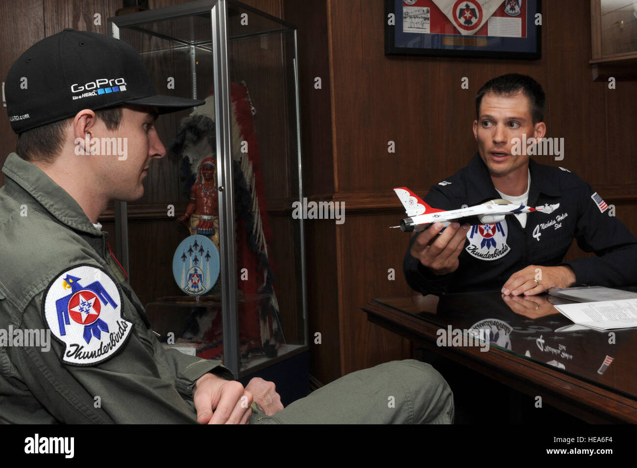 Capt. Nicholas Holmes, Thunderbird 4, Slot Pilot, demonstrates some of ...