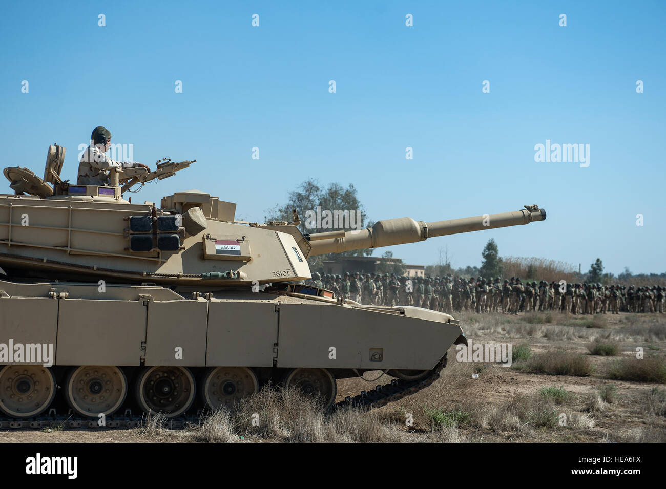 An Iraqi M1 Abrams battle tank gets into position during tactical ...