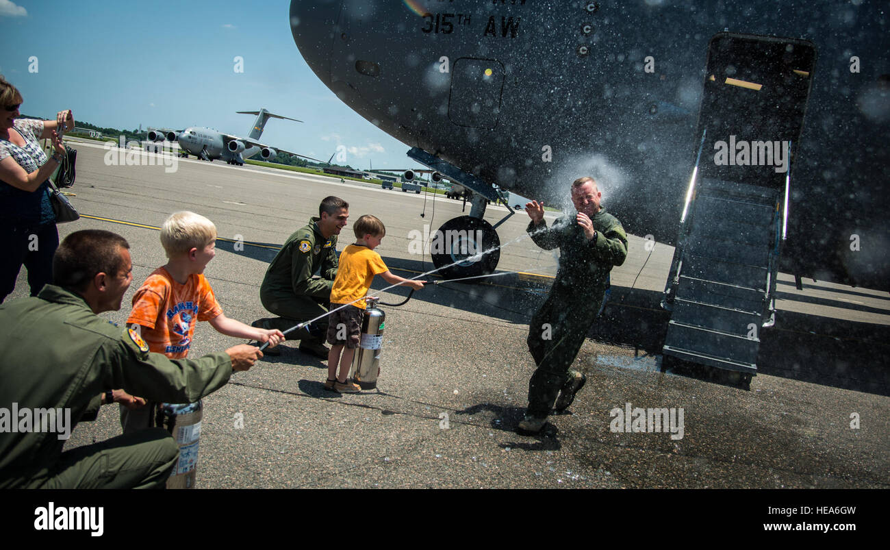 Col. Tony Schenk, 437th Operations Group deputy commander, is sprayed ...