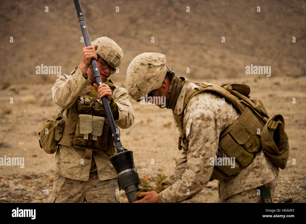 U.S. Marine Corps Pfc. Alex Drottz and Pfc. Thomas Eskew, gunners, 1st ...