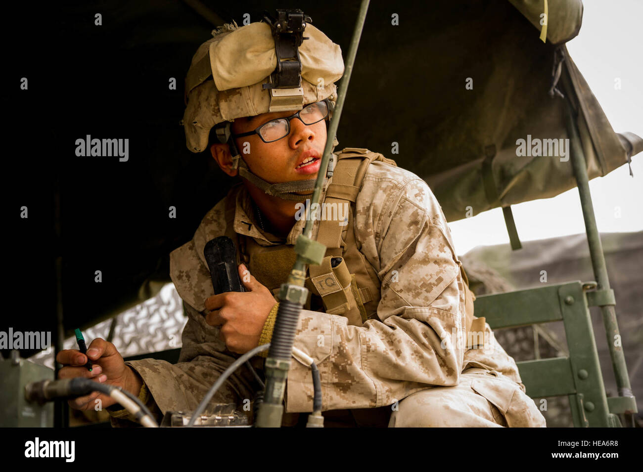 U.S. Marine Corps Pfc. Oscar Deng, primary fire direction center ...