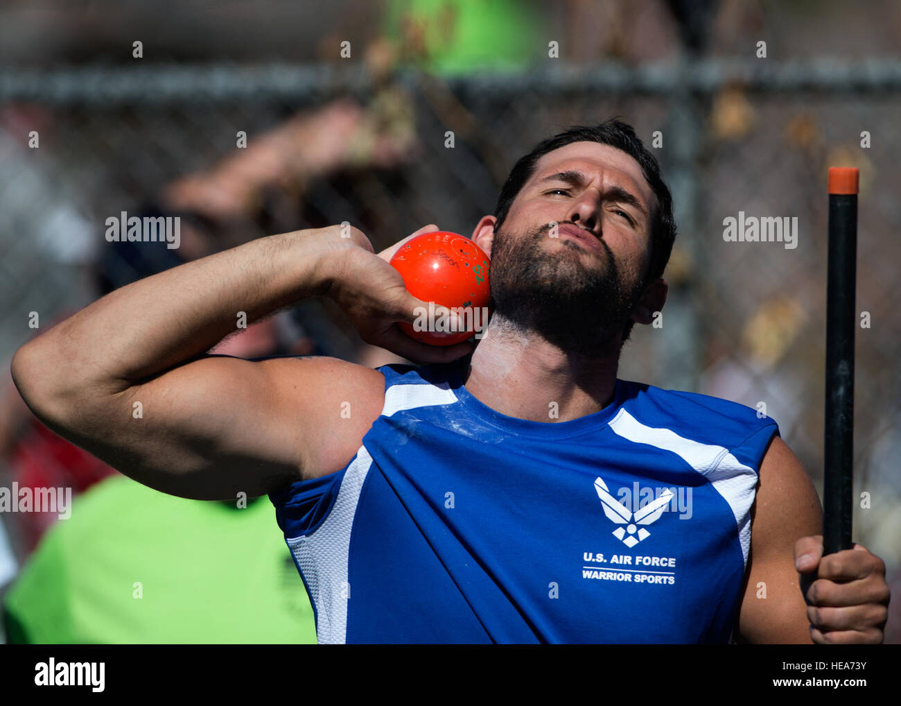 Air Force athlete Ryan Pinney prepares to throw a shot put during the ...