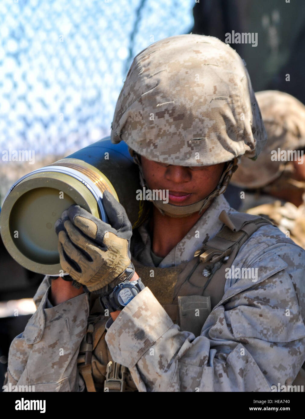 U.S. Marine Corps Pfc. Merwin Villanueva, assigned to Alpha Battery ...