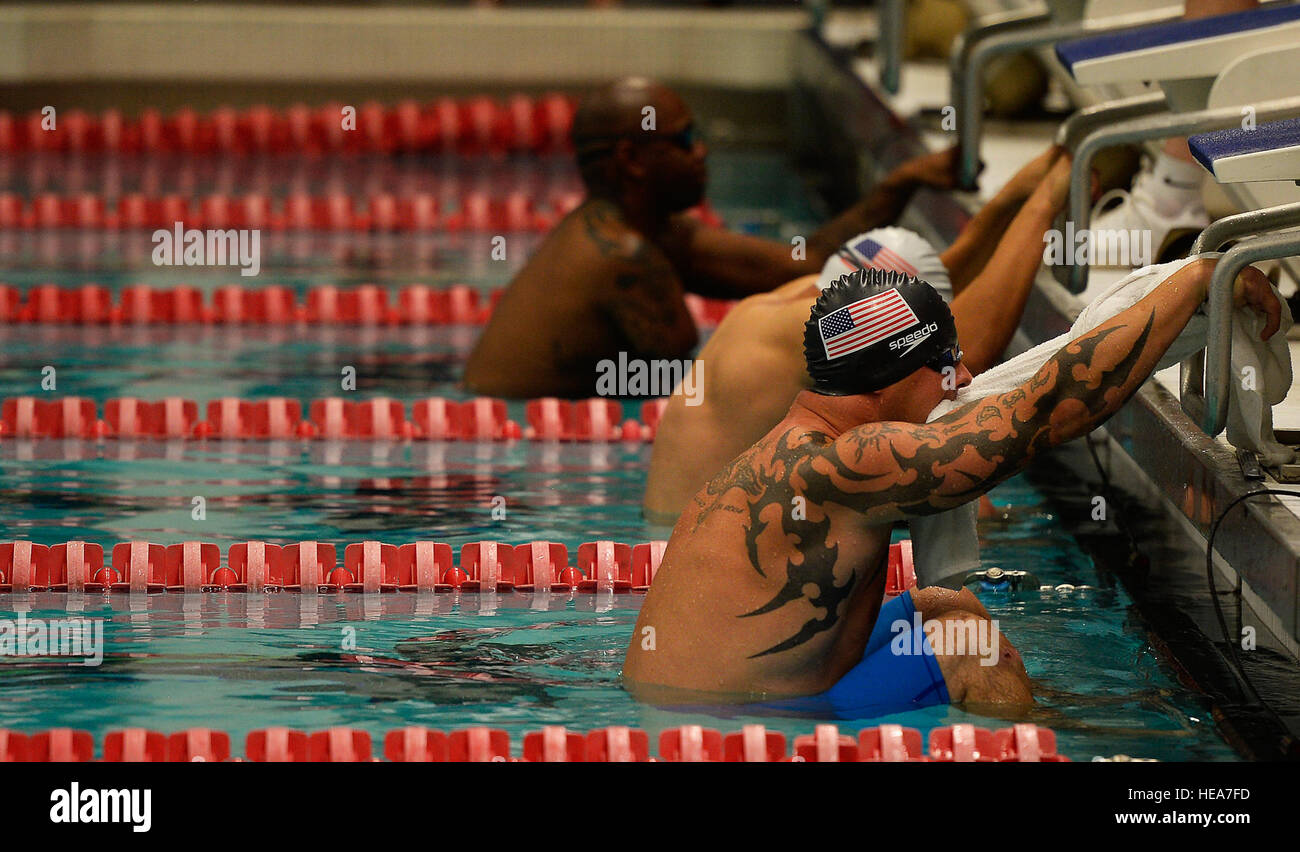 Air Force athlete Leonard Anderson prepares to compete in swimming ...
