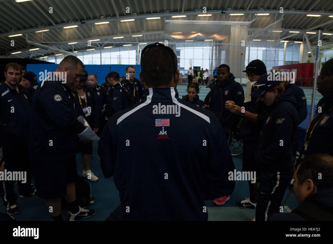 U.S. wounded warrior athletes receive their bibs before beginning the ...