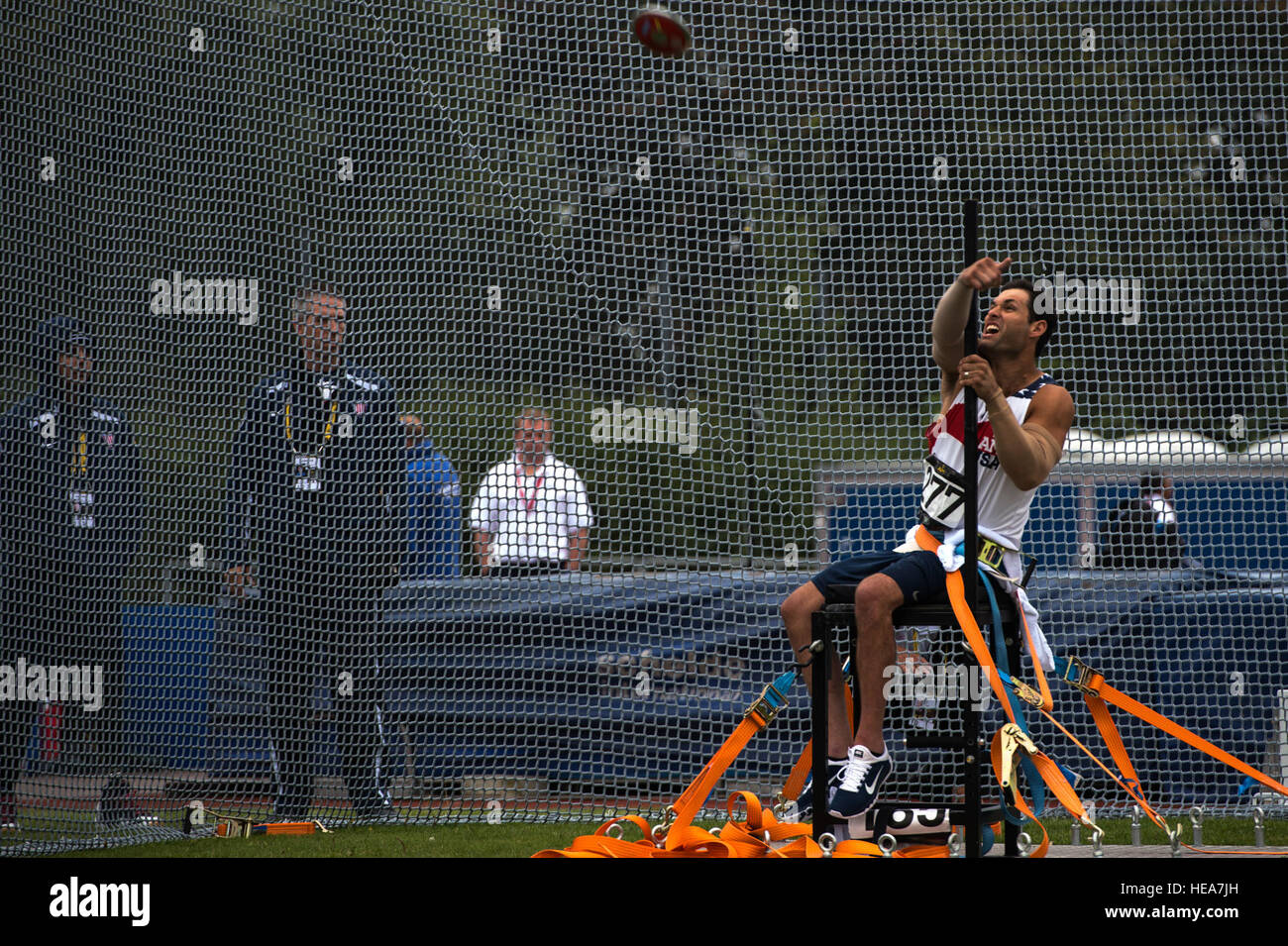 U.S. Air Force Tech. Sgt. Ryan Pinney participates in seated discus ...