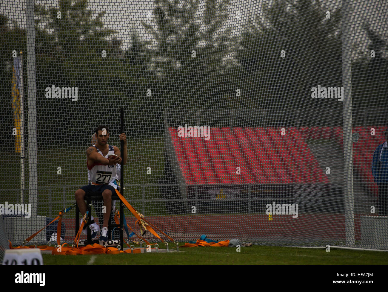U.S. Air Force Tech. Sgt. Ryan Pinney participates in seated discus ...