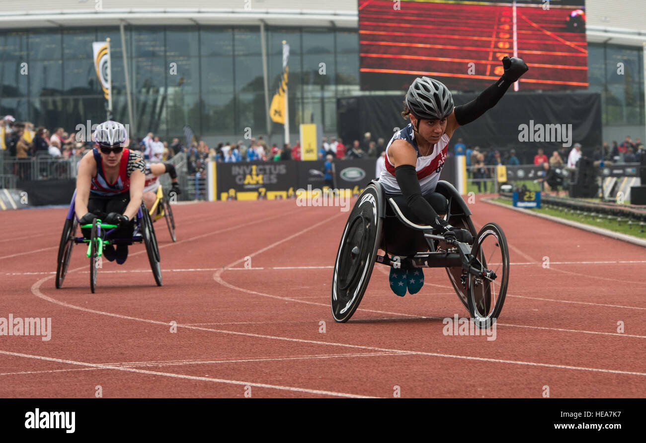 U.S. Army 1st Lt. Kelly Elmlinger wins during a 100 meter seated ...