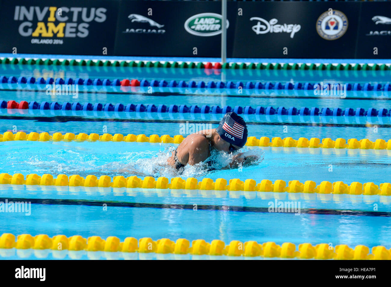 U.S. Army Sgt. Elizabeth Marks competes in the swimming finals for the ...