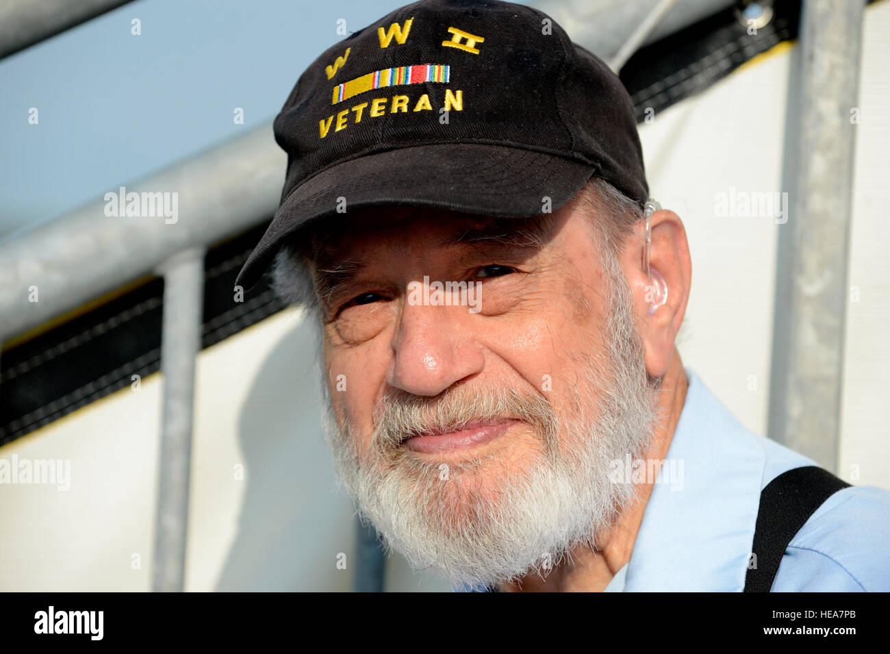 U.S. Navy World War II veteran Frank Clark, attends the swimming finals ...