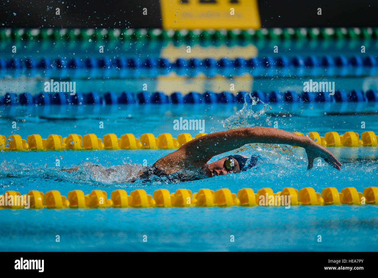 U.S. Army Sgt. Elizabeth Marks swims the 100-meter freestyle at ...