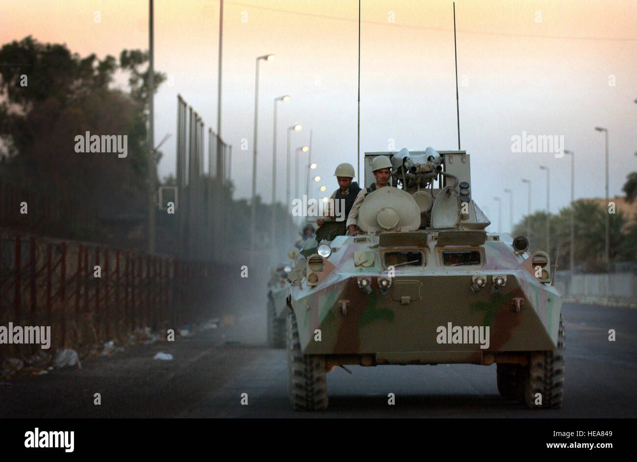 In the early morning hours Iraqi National Guard (ING) troops move BTR ...