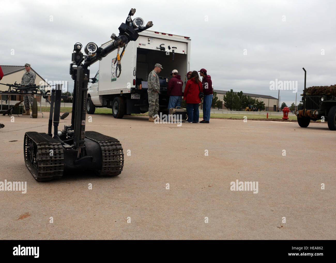 A U.S. Army explosive ordnance disposal robot from Fort Sill sits on ...
