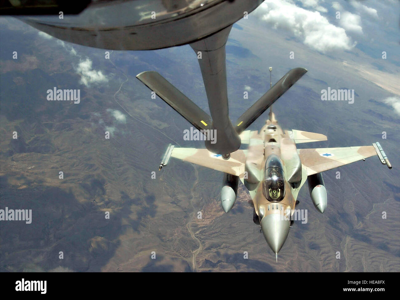 An Israeli Air Force F-16 from Ramon Air Base enters refueling position ...