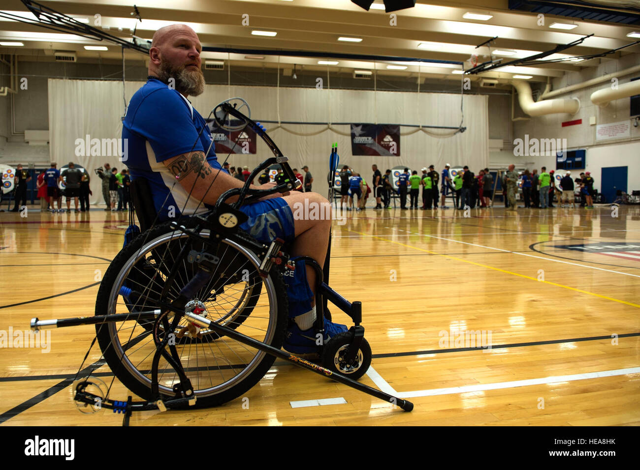 Air Force athlete Keith Sekora awaits the beginning of his ...