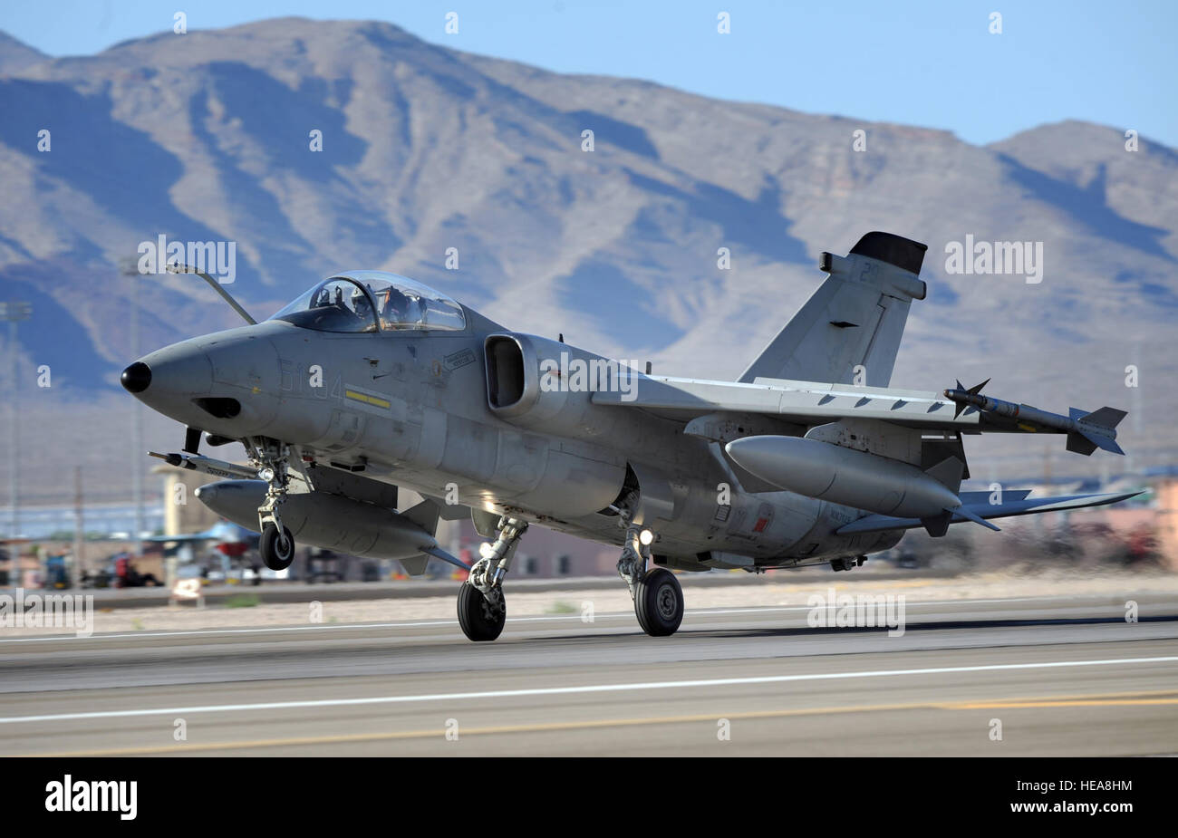 An Italian Air Force AMX fighter lands at Nellis Air Force Base ...