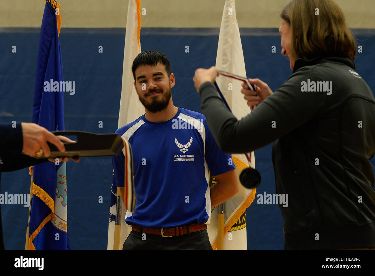 Air Force Athlete Daniel Crane receives the silver medal for archery ...
