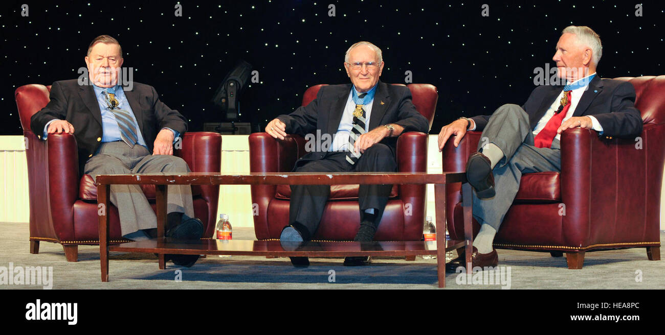 (Left to right) Retired Col. Joe Jackson, retired Col. George Day and ...