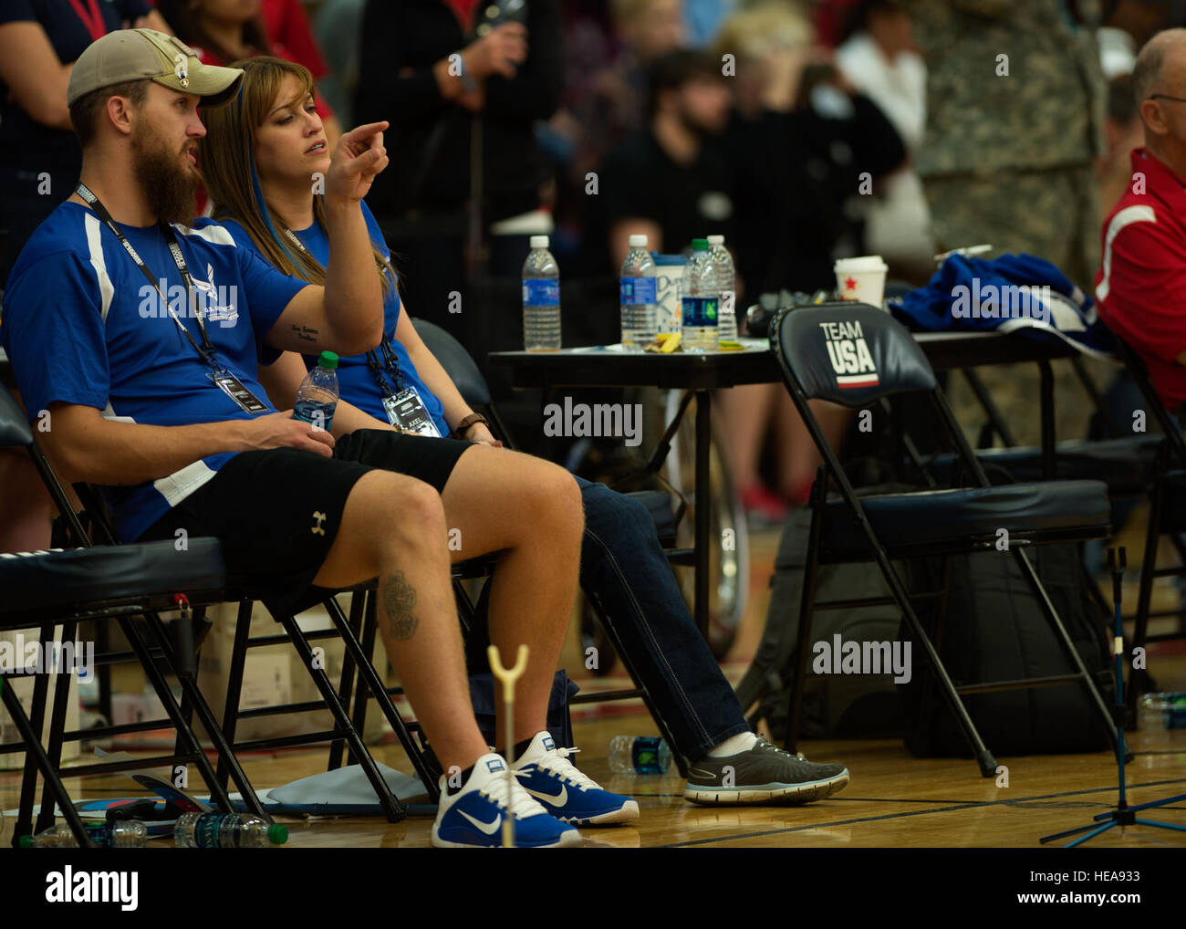 Air Force athlete Ryan Gallo (left) talks Alex Gaud-Torres (right ...