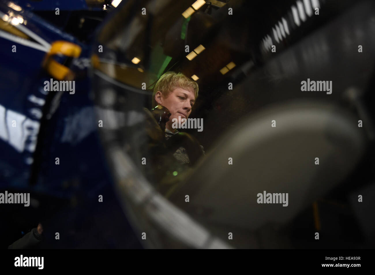 Col. Kristin Goodwin, 2nd Bomb Wing commander, sits in the cockpit of a ...