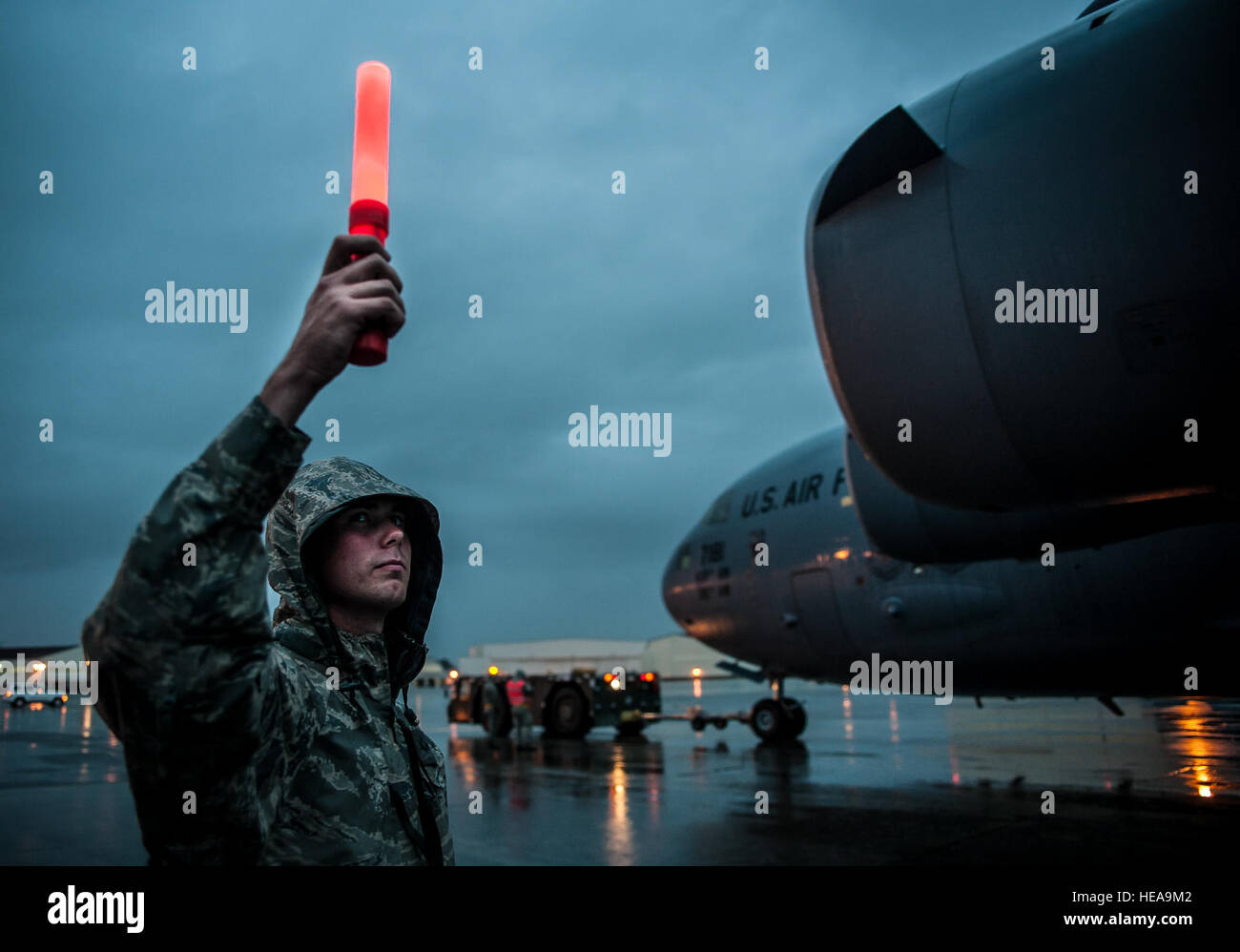 A crew chief with the 437th aircraft maintenance squadron hi-res stock ...