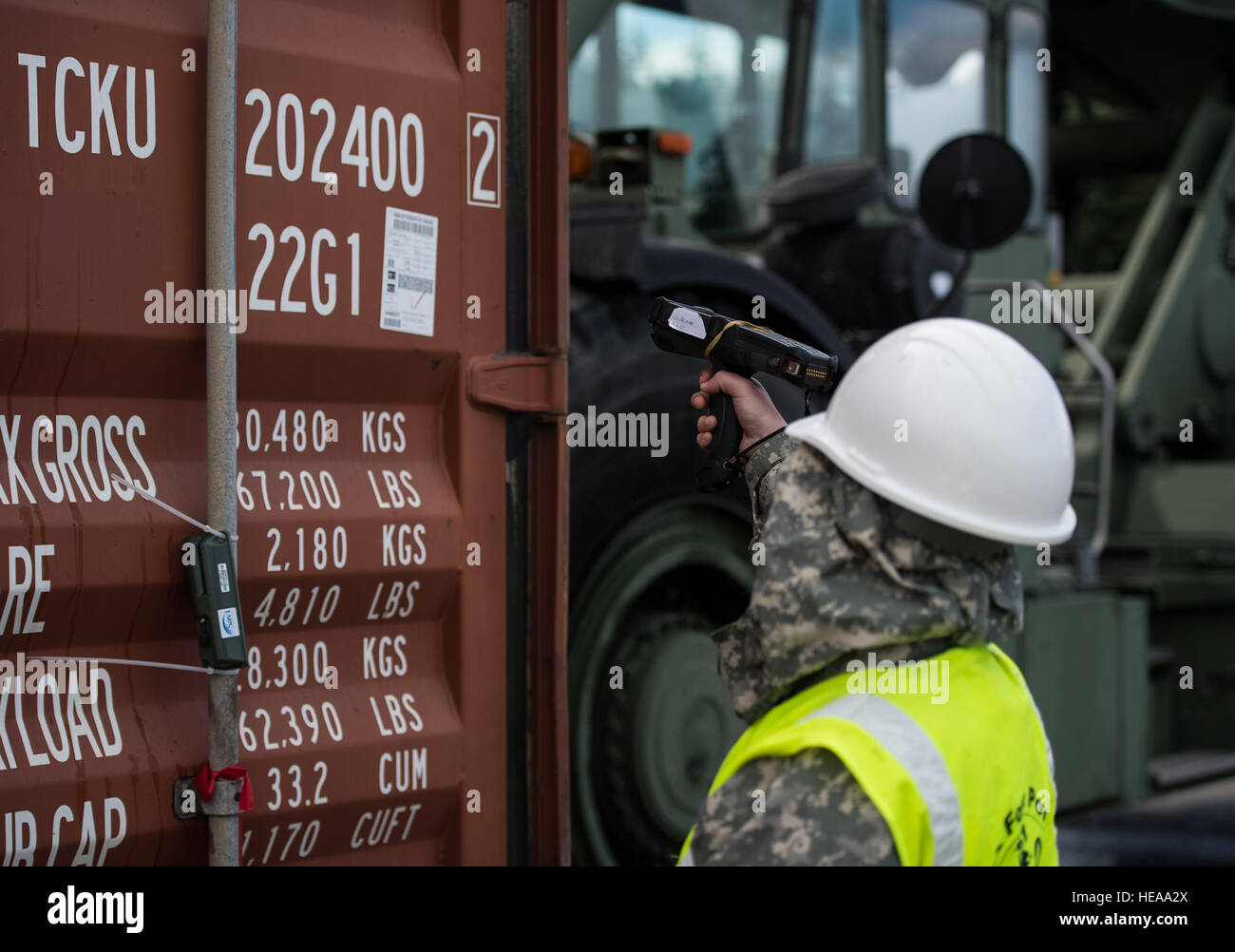U.S. Army Spc. Jamie Falcone assigned to the 690th Rapid Port Opening ...
